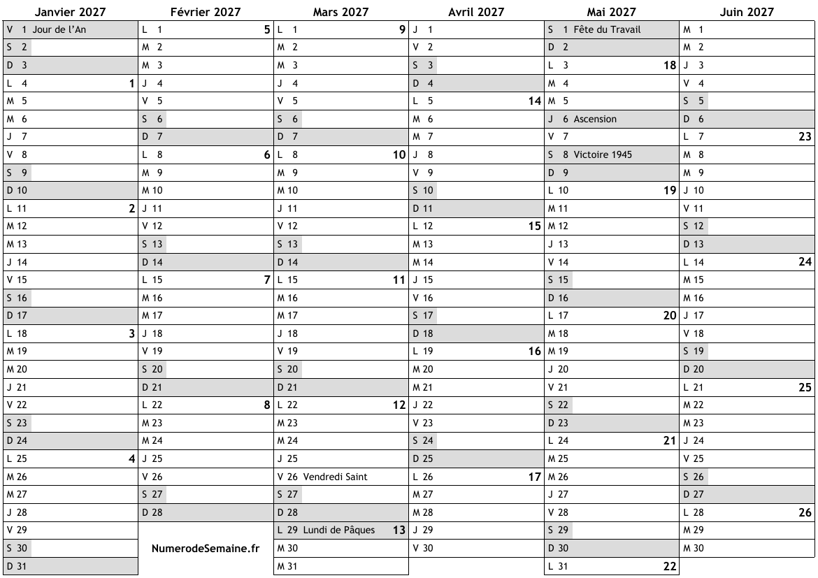 Calendrier 2027 Avec Jours F ri s En France Et Num ro Des Semaines Calendrier 2027 Avec Jours F ri s En France Et Num ro Des Semaines